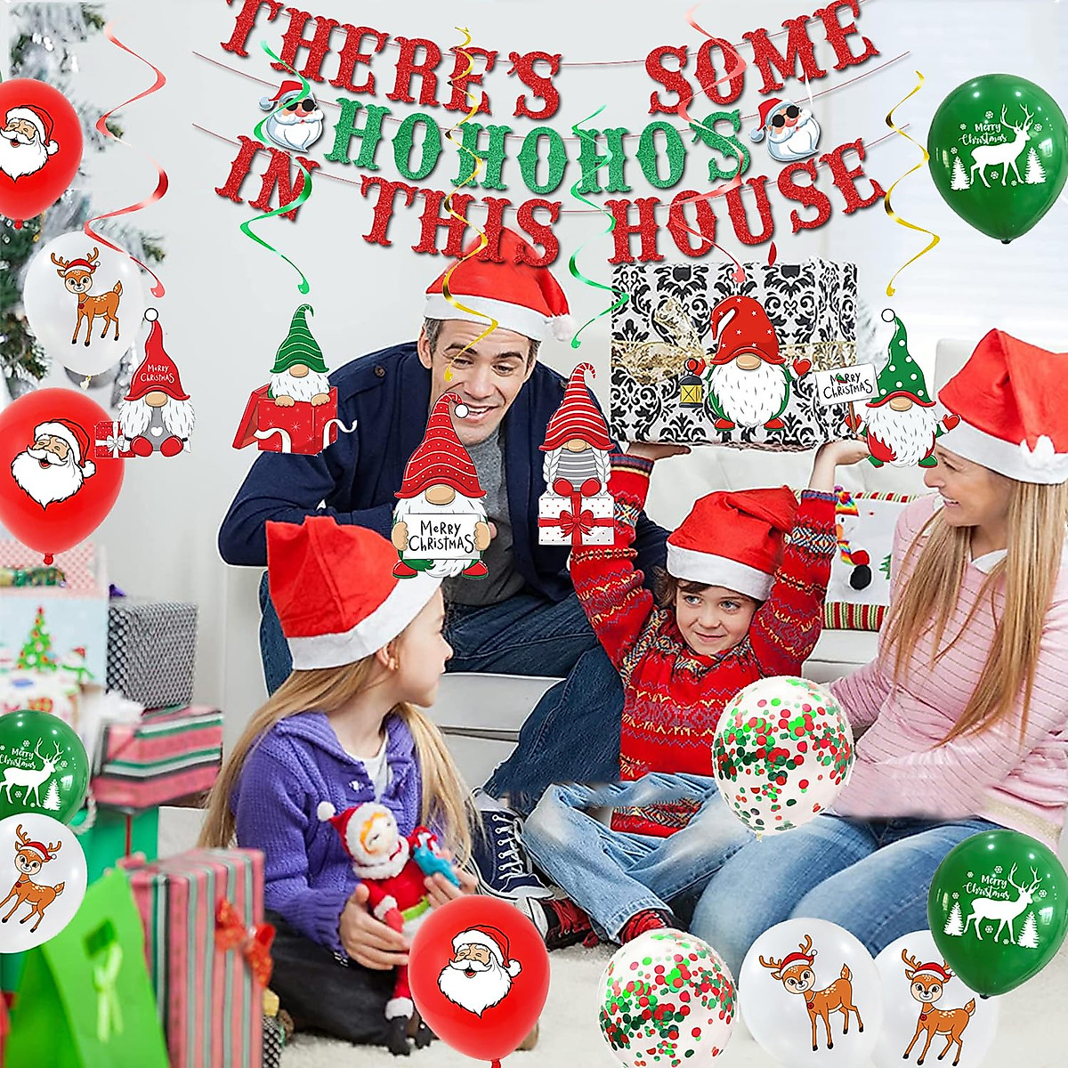 Funny Christmas Glitter Banner There's Some Ho Ho Hos in This House Banner Balloons Decorations for Winter Merry Xmas Background Baby Shower Decoration Photo Booth Props