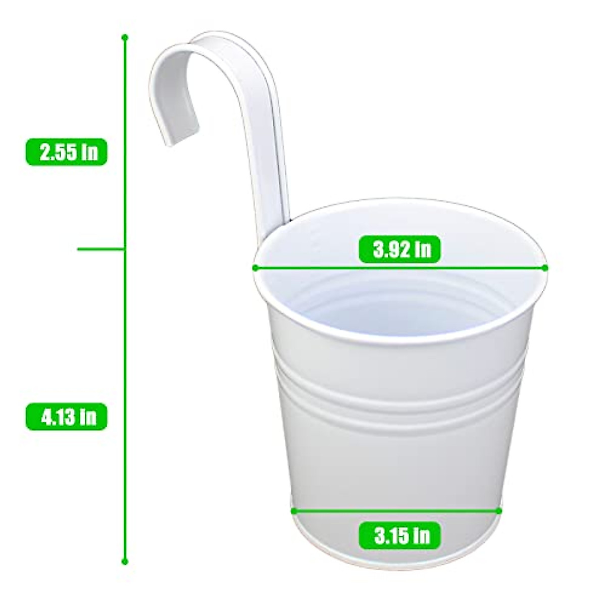 4 Inch Metal Iron Hanging Flower Plant Pots,10 Pack Colorful Balcony Garden Planters with Hanging Fence Plant Planter with Detachable Hook (White)