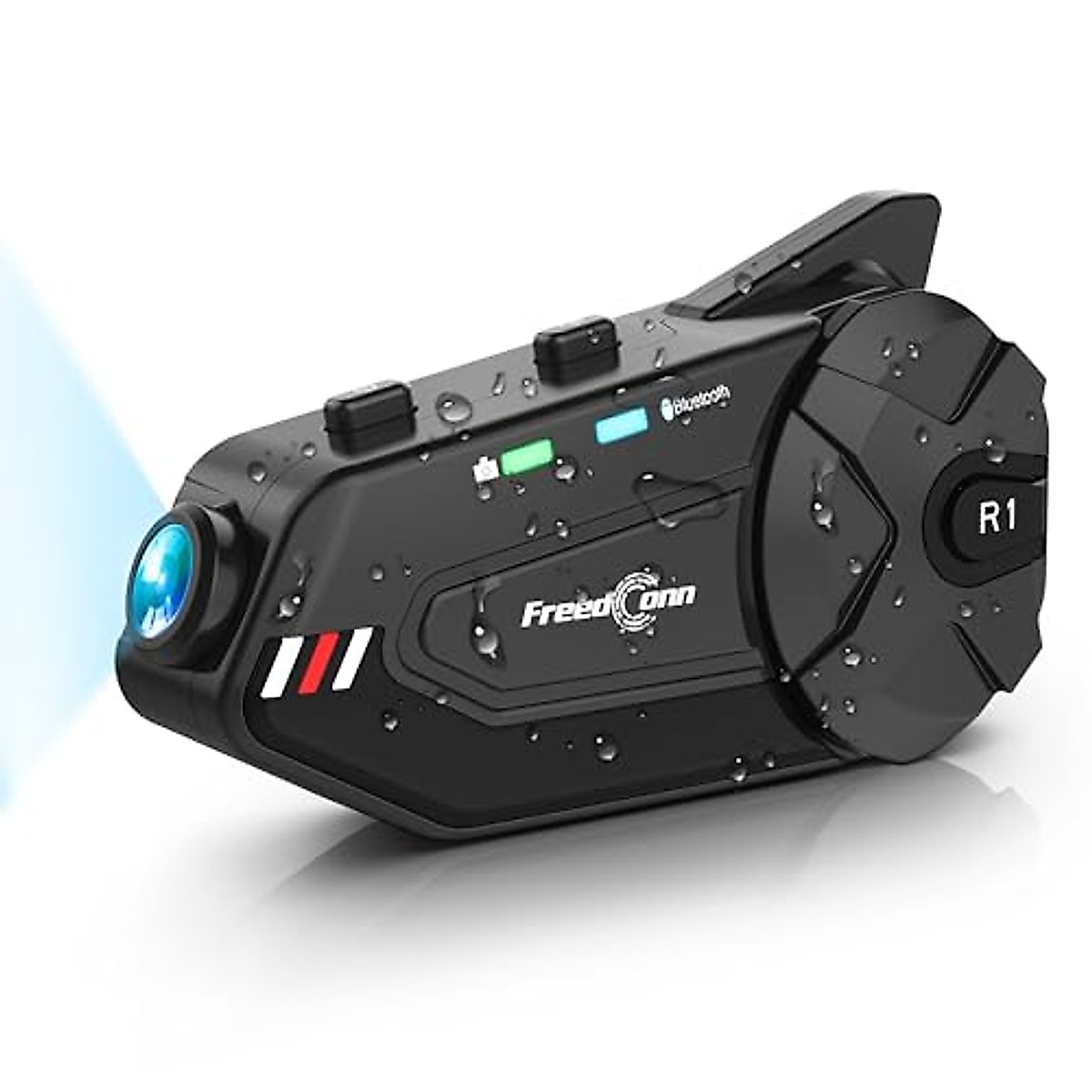 FreedConn Motorcycle Helmet Headset with Camera R1plus Bluetooth Intercom 1000M 6 Riders Waterproof Wireless FM Radio Communication Systems for Most Helmets
