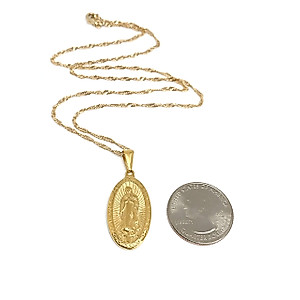 LESLIE BOULES 18K Gold Plated Guadalupe Medal Necklace 18 Inches Length Virgin Mary Jewelry