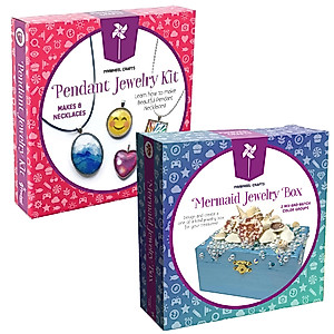 Pendant Jewelry Kit & Mermaid Jewelry Box Kit Bundle - Fun DIY Arts and Crafts Project for Kids Ages 6 7 8 9 10 11 12 - Great Gifts for All Occasions