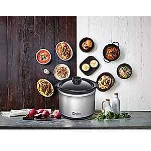 0.65-qt mini Round Slow Cooker, Fondue Melting Pot Warmer with Diswasher-safe Stoneware Crock, Glass Lid, Stainless Steel and Black