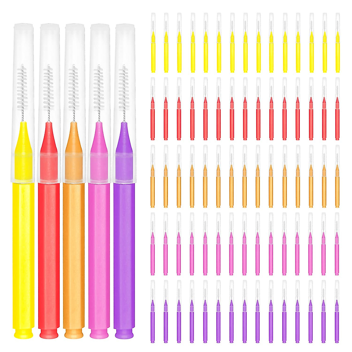 EasyHonor Braces Brush for Cleaner Interdental Brush Toothpick Dental Tooth Flossing Head Oral Dental Hygiene Flosser Toothpick Cleaners Tooth Cleaning Tool (5 Warm Colors,75pcs)