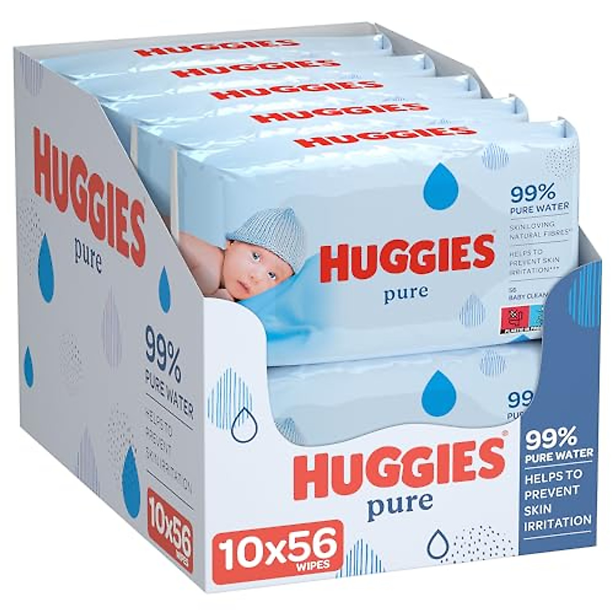 Huggies Pure Baby Wipes - 10 x Packs of 56 (560 Wipes)