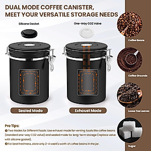 Yupjlia Coffee Canister, Premium 22OZ Large Stainless Steel Coffee Bean Storage Container with Airtight Lids, Elegant Black Coffee Grounds Container with Data Tracker and Scoop for Tea, Sugar, Flour
