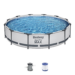 Bestway Steel Pro MAX 12 Foot x 30 Inch Round Metal Frame Above Ground Outdoor Backyard Swimming Pool Set with 330 GPH Filter Pump