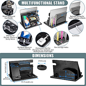 Parkway Home Black Wood Phone Docking Station - Wood Charging Station Organizer Stand, Bedside Nightstand Organizer for Men and Women, Holds Phone, Tablet, Keys, Glasses, EDC and more