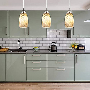 COOSA 1-Light Pendant Light,Handcrafted Art Glass Hanging Light for Kitchen Island,Brushed Nickel Finish with Adjustable Cord Mounted Fixture(Earth)