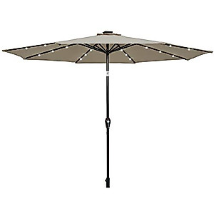 TANGKULA 10FT Solar Powered 24 LED Lighted Patio Umbrella, Table Market Umbrella with Tilt Adjustment and Crank Handle, Outdoor Umbrella with 8 Sturdy Ribs for Garden, Deck, Backyard & Pool (Brown)