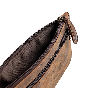 Moonster Leather Pencil Case Beautifully Handcrafted Zippered Pouch That’s Made To Last - Elegant, Practical Pencil Cases for Adults & Students - Unique 8" x 4" Design with Side Pocket & Keyring