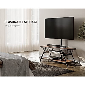 FITUEYES Wood TV Stand with Mount for 32-65 Inch TVS Entertainment Center with Mount for LCD/LED Flat Curved Screens - Height Adjustable, Cable Management, Open Storage, Walnut, VESA 600x400mm