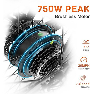 SENADA 20 x 3.0 Fat Tire Folding Electric Bicycle, 750W Peak Foldable Electric Bike 25MPH 62Miles Range, Colorful Display & 7-Speed with Rear Seat Cushion