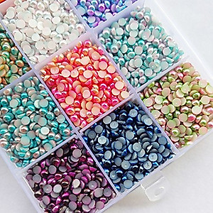 Chenkou Craft 10000pcs Assorted 15 Colors Gradient Color Half Flatback Imitation Pearl Bead 4mm Flat Back Gem Scrapbook Craft DIY Beads + Plastic Box