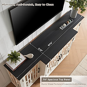 JXQTLINGMU Ultra Large 70 inch TV Stand for 80 Inch TV, LED Media Console with 3-Sides Hollow Out Glass Doors, Farmhouse Entertainment Center with Storage for Living Room, Bedroom, White