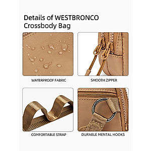 WESTBRONCO Small Crossbody Bags for Women Nylon with Adjustable Strap, Mini Crossbody Purse, Fahion Shoulder Bag for Traveling Workout Brown