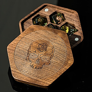 2 Pack (A Wooden Dice Set Box and A 7Pcs Resin DND Dice Set for Dungeons and Dragons)