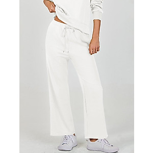 ANRABESS Women’s Two Piece Outfits Matching Sets Long Sleeve V Neck Pullover Top and Wide Leg Pants 2023 Fall Tracksuit Lounge Sets A804baise-S, White