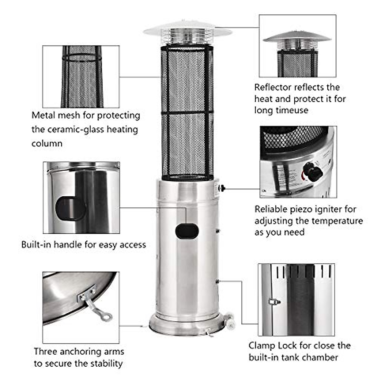 Kanizz Outdoor Garden Dancing Flame Decor Tower Heater 41000 BTU, Patio Garden Propane Round Glass Tube Heater, Great for Backyard Deck Balcony Poolside Garage Workspace