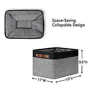 DULLEMELO Canvas Storage Bin with Handles, Fabric Bins for Shelves, Bedroom, Office,Nursery,Fabric Storage Baskets for Toys, Clothes,Gift(Black&Grey,15"x11"x9.5",4-Pack)