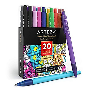 ARTEZA Retractable Gel Ink Pens, Set of 20 Assorted Colors, Fine Tip 0.7 mm, Art Supplies for Writing in a Notebook, Journal, Planner