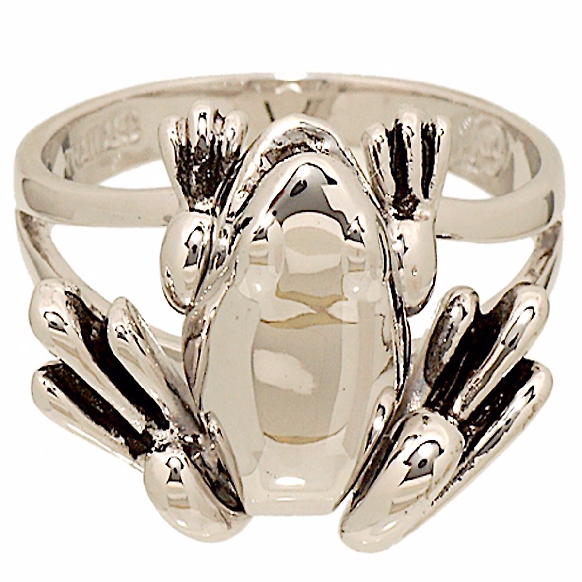 Glamour Rings Polished Silvertone Frog Fashion Ring with Moveable Legs Size 8