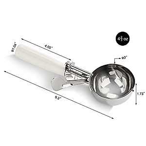 New Star Foodservice 34745 Commercial-Grade Thumb Press Food Disher/Ice Cream Scoop, 18/8 Stainless Steel, 4.67 oz, Size 6, White