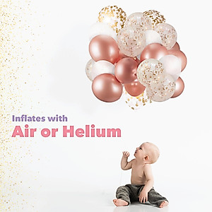 60 PACK Dandy Decor Rose Gold Balloons + Confetti Balloons w/ Ribbon | Rosegold Balloons for Parties | Bridal & Baby Shower Balloon Decorations | Latex Party Balloons | Graduation, Engagement, Wedding