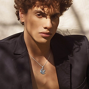 Vito Sterling Silver Wolf Moon Necklace for Women Men, Viking Wolf Moonstone Crescent Pendant Abalone Oxidized Jewelry Gifts, 18 Inch Chain