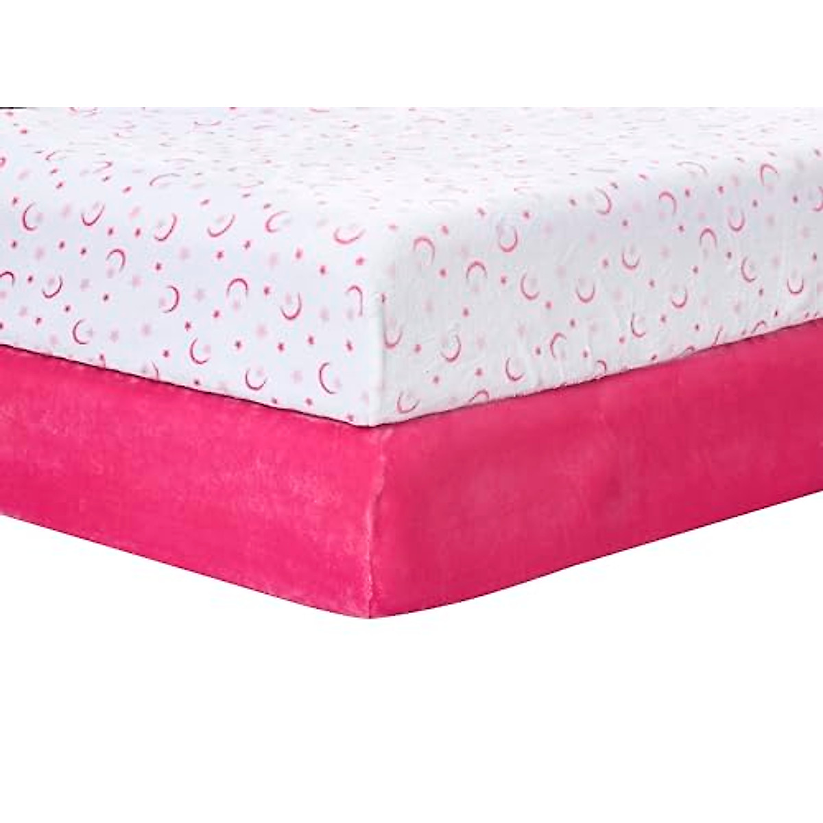 Cozy Fleece Microplush Warm Crib Sheets for Girls (Set of 2), Super Soft and Cozy Fitted Crib Sheets for Standard Crib Mattress, Baby Crib Sheets for Winter, Pink/White with Moon & Stars, 28in x 52in