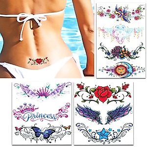 Savvi Lower Back Temporary Tattoos for Women (Set of 20 Low Rise Tattoos)