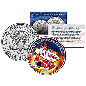 Welcome to LAS VEGAS Sign JFK Half Dollar LUCKY COIN Casino Poker Card Guard