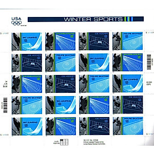 2002 OLYMPIC WINTER SPORTS ~ SALT LAKE CITY UTAH~ SKI JUMPING ~ SNOWBOARDING ~ ICE HOCKEY ~ FIGURE SKATING #3555a Pane of 20 x 34¢ US Postage Stamps