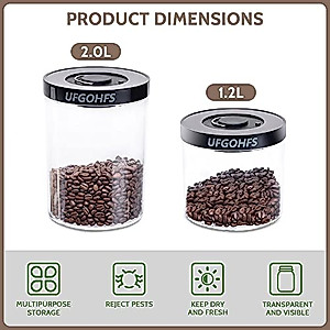 UFGOHFS Vacuum Coffee Canister Coffee Bean Storage Vacuum Seal Containers Airtight Coffee Container Airtight Food Storage Containers Coffee Vacuum Canister Coffee Containers 2.0 Liter Black