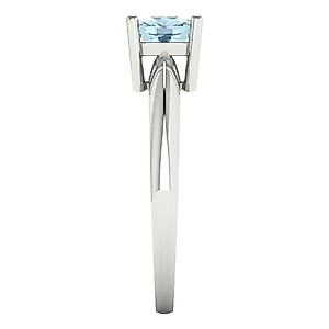 Clara Pucci 1.0 ct Cushion Cut Solitaire Aquamarine Blue Simulated Diamond Bridal Designer Anniversary Engagement Ring 14k White Gold