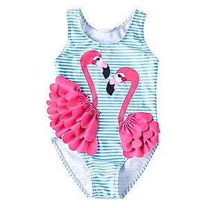 Baby Girl One Piece Swimsuit Swimwear Toddler Kid Flamingo Bikini Bathing Suit Sunsuit Rash Guard M