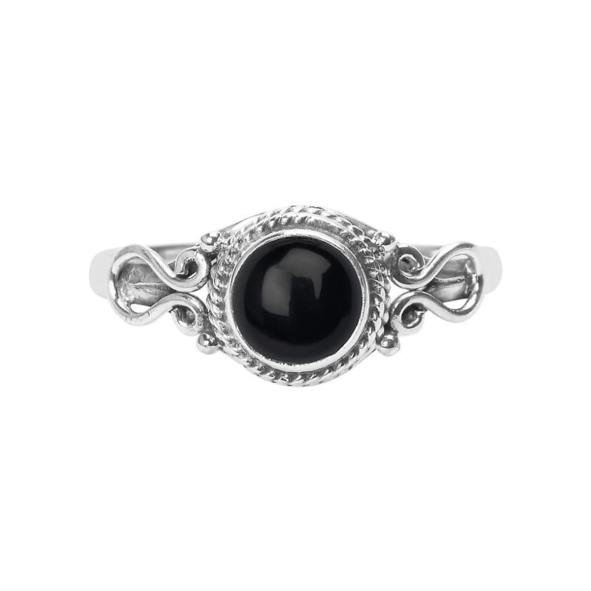 Black Onyx Stone Ring, Handmade 925 Sterling Silver Rings for Women Girls, Natural Gemstone Ring US size 9 Solitaire Ring, Round Stone Ring, Minimalist Birthstone Gift Jewelry for her