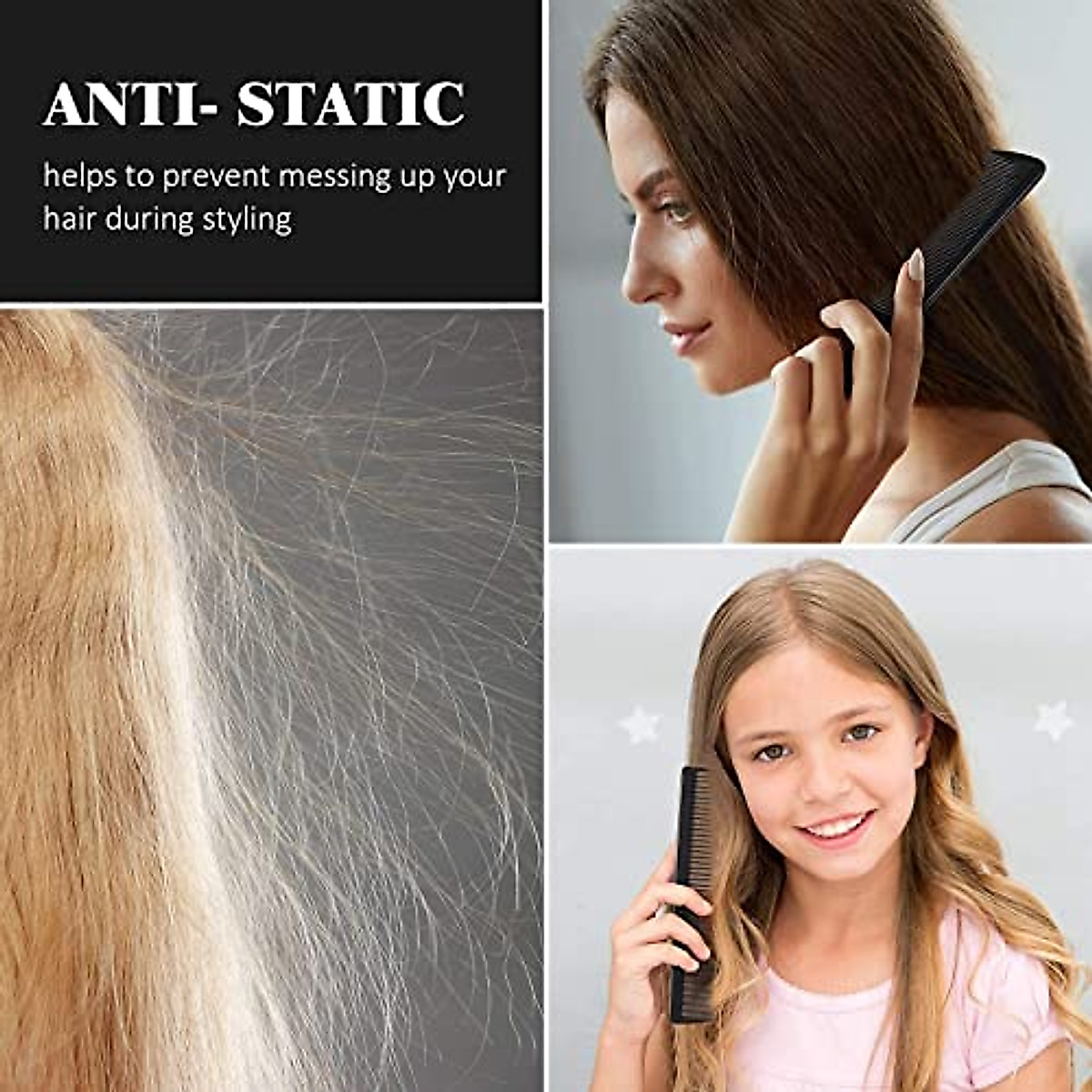 5 Pieces Hair Cutting Comb Barber Comb Hair Styling Combs Fine Teeth Carbon Comb Set Anti Static Heat Resistant Hairdressing Tapered Comb for Men Women (Classic Combs)