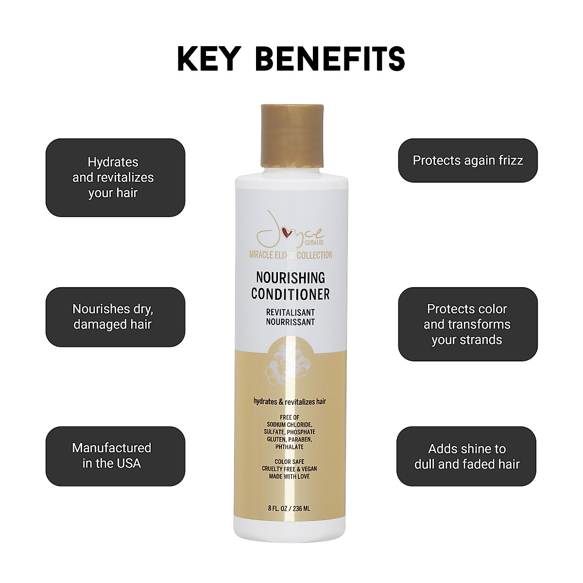 Joyce Giraud Miracle Elixir Nourishing Conditioner, Restores Moisture, Detangles, Adds Shine, 8 Fl. Oz