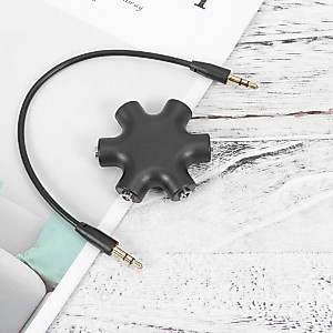 UKCOCO Headphones Headset Splitter Hexagonal Headphone Splitter 5-way 6-port Multi Earphone Audio Splitter for Phone Pc Tablet Music Player (Black) Headphone Adapter