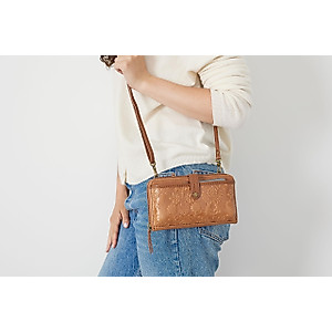 The Sak Iris Large Smartphone Crossbody Bag in Crochet and Faux Leather, Convertible Wristlet Purse Design, Gingersnap