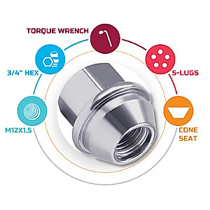 Lichamp 20pcs OEM Lug Nuts 12x1.5 Chrome Original Factory Cone Seat Style M12x1.5 Lugnuts Compatible with Ford Fusion Escape Focus Lincoln MKC MKZ Wheel Tire Accessories