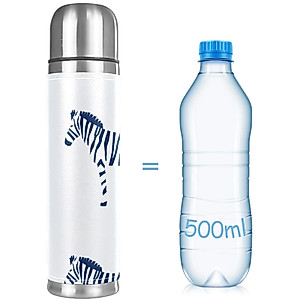 Stainless Steel Leather Vacuum Insulated Mug Zebra Thermos Water Bottle for Hot and Cold Drinks Kids Adults 16 Oz