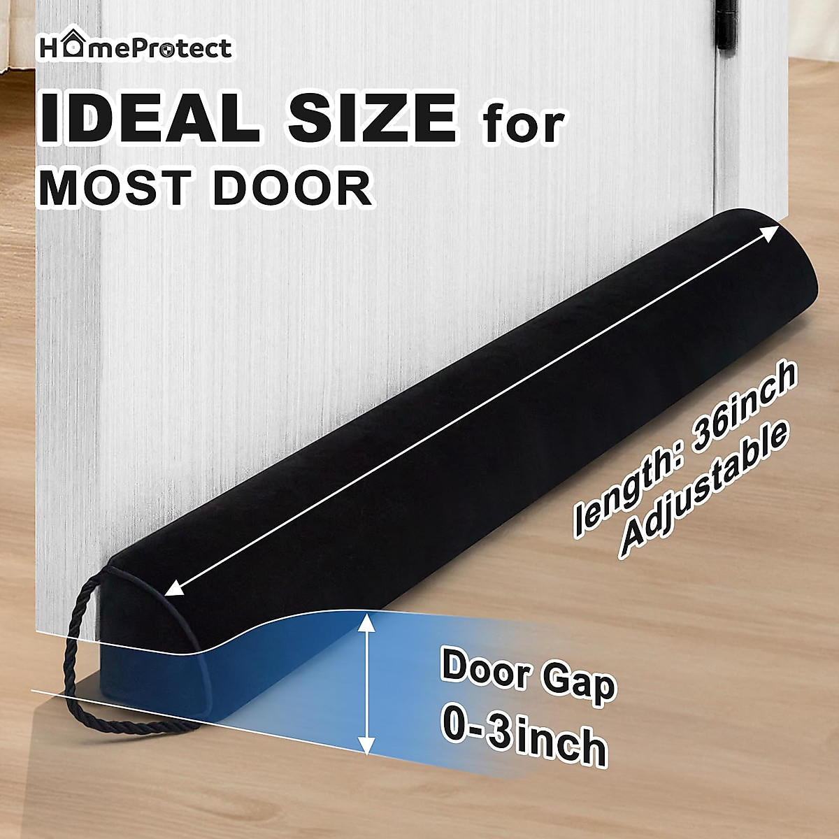 HomeProtect Under Door Draft Stopper 36 Inch Door Soundproofing Block Cold Air Wind/Breeze Noise Light, Weather Stripping Seal Sweep Improved Triangle Design More Fits 0 to 2" Gaps