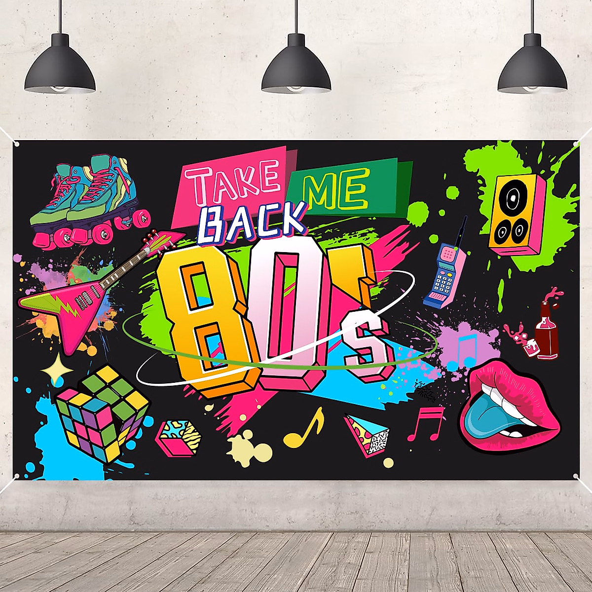 5x3ft 80s 90s Party Decorations, 80s Theme Party Backdrop for Photography Graffiti Wall Decor, Back to The 80s Retro Hanging Background for Birthday Party (80s)