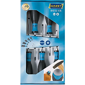 HAZET screwdriver set 810U-1/5 I 5-piece, 3 x slotted screwdrivers, 2 x Phillips screwdrivers I with ergonomic 3-component handle for maximum power transmission