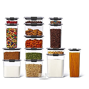 Rubbermaid 31-Piece Brilliance Food Storage Containers for Pantry with Lids for Flour, Sugar, and Pasta, Dishwasher Safe, Clear/Grey
