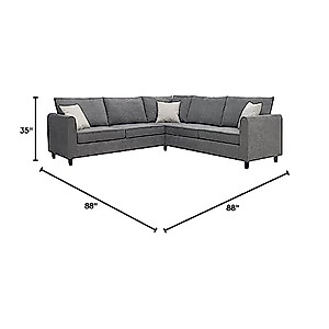Evedy 91'' L-Shaped Couch for Home Use Fabric,3 Pillows Included, Grey Big Sectional Sofa