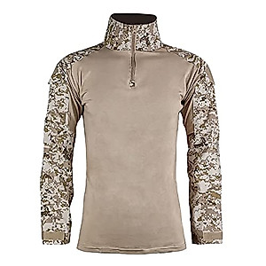 Men's Tactical Military Shirts 1/4 Zip Long Sleeve Combat Shirts Paintball Uniforms Quick-Dry Lightweight Hunting Shirt(Beige B,3X-Large)
