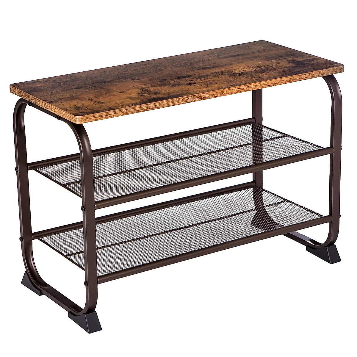 VASAGLE Shoe Bench Rack, 3-Tier Storage Shelf for Entryway Hallway Living Room, Industrial Accent Furniture with Steel Frame, 11.8 x 26.0 x 17.7 Inches, Rustic Brown