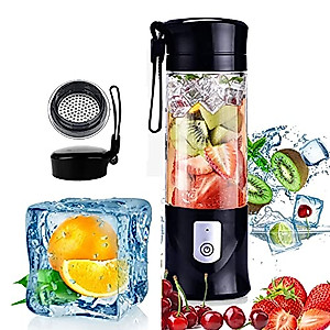 Portable Blender, Mini USB Blender for Shakes and Smoothies, 13.5 Oz Juicer Cup Rechargeable Type-C Personal Blender with Ultra Sharp Six Blades, Multifunctional and BPA Free Blender Bottle–Ideal for Traveling, Gym, Office-Black